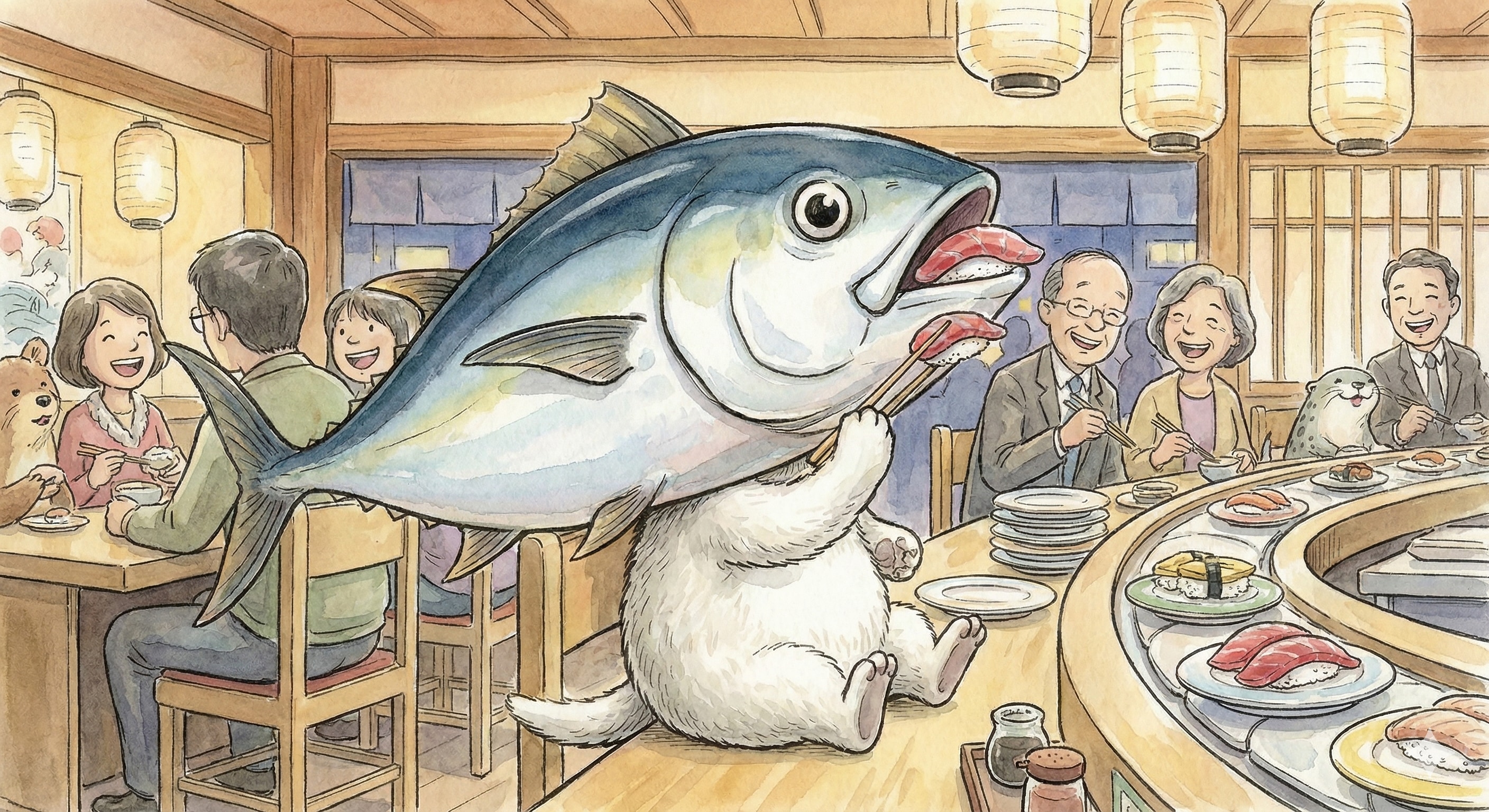 100円ショップでマグロヘッドを買った白ラッコ | chichi-pui（ちちぷい）AIイラスト専用の投稿＆生成サイト