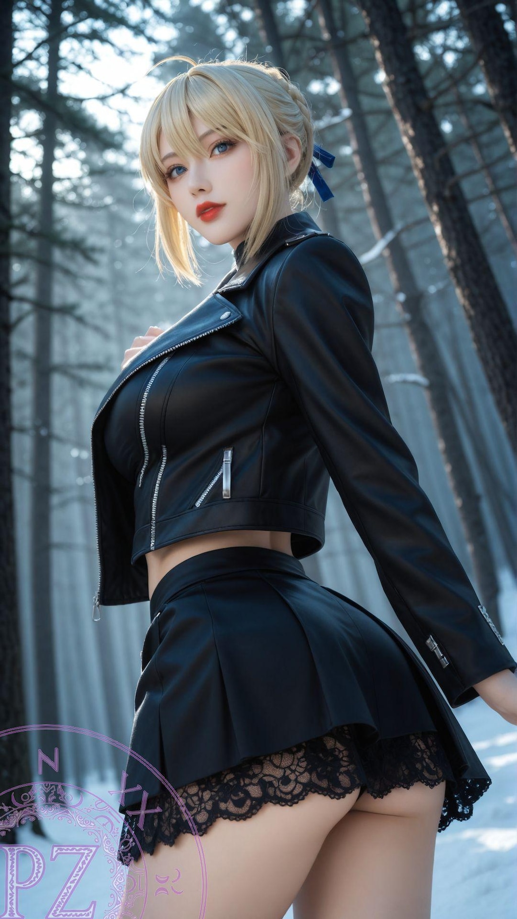 Leather jacket and short skirt A. | chichi-pui（ちちぷい）AIイラスト専用の投稿＆生成サイト