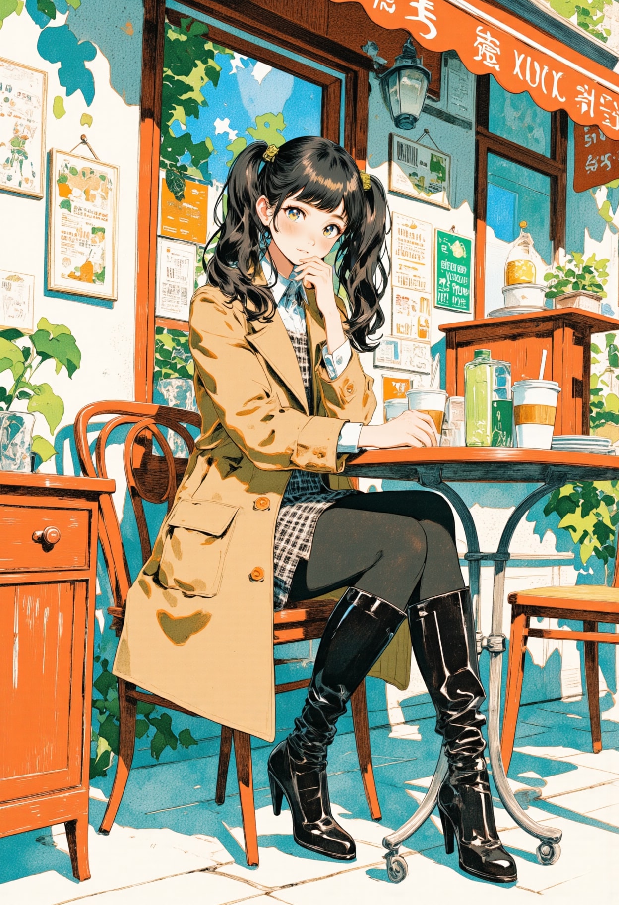 街角カフェの女の子 2 | chichi-pui（ちちぷい）AIイラスト専用の投稿＆生成サイト