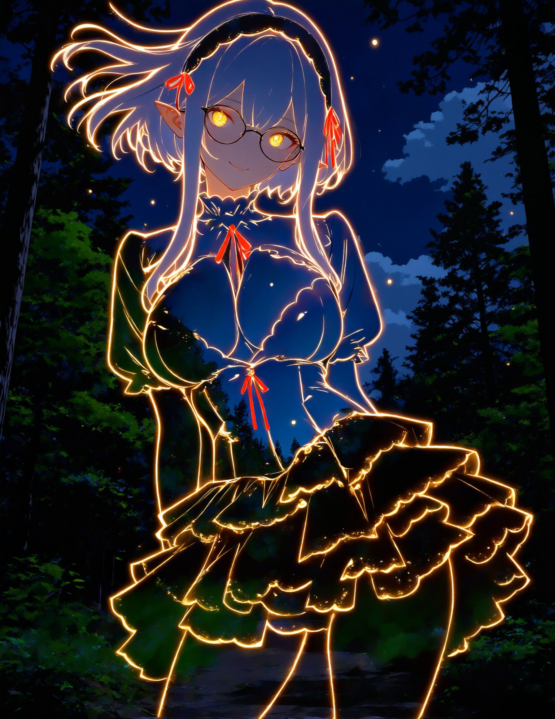 夜の森に光るMuaccaさんQW | chichi-pui（ちちぷい）AIイラスト専用の投稿＆生成サイト