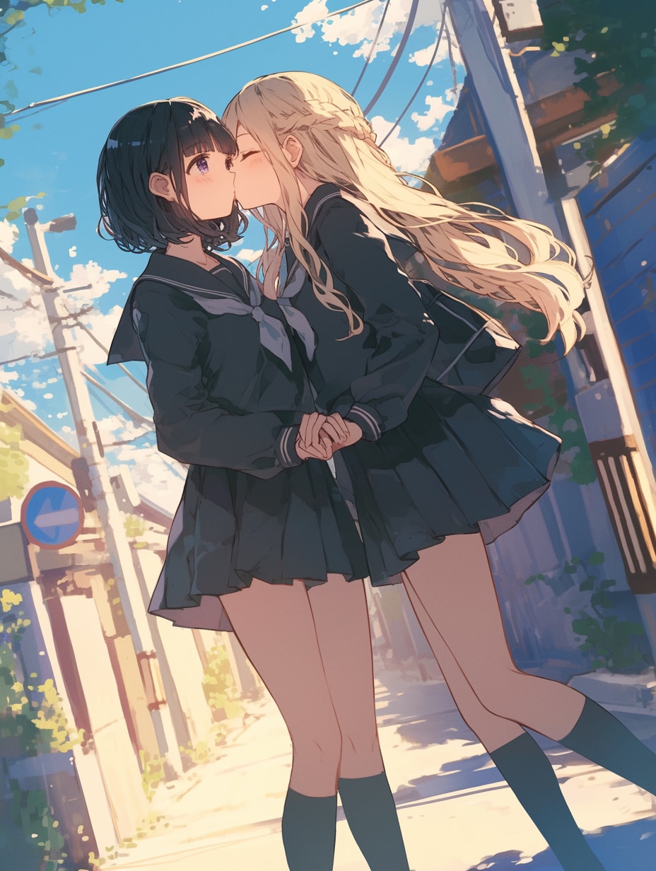 キスしたい二人のJK06 | chichi-pui（ちちぷい）AIイラスト専用の投稿＆生成サイト