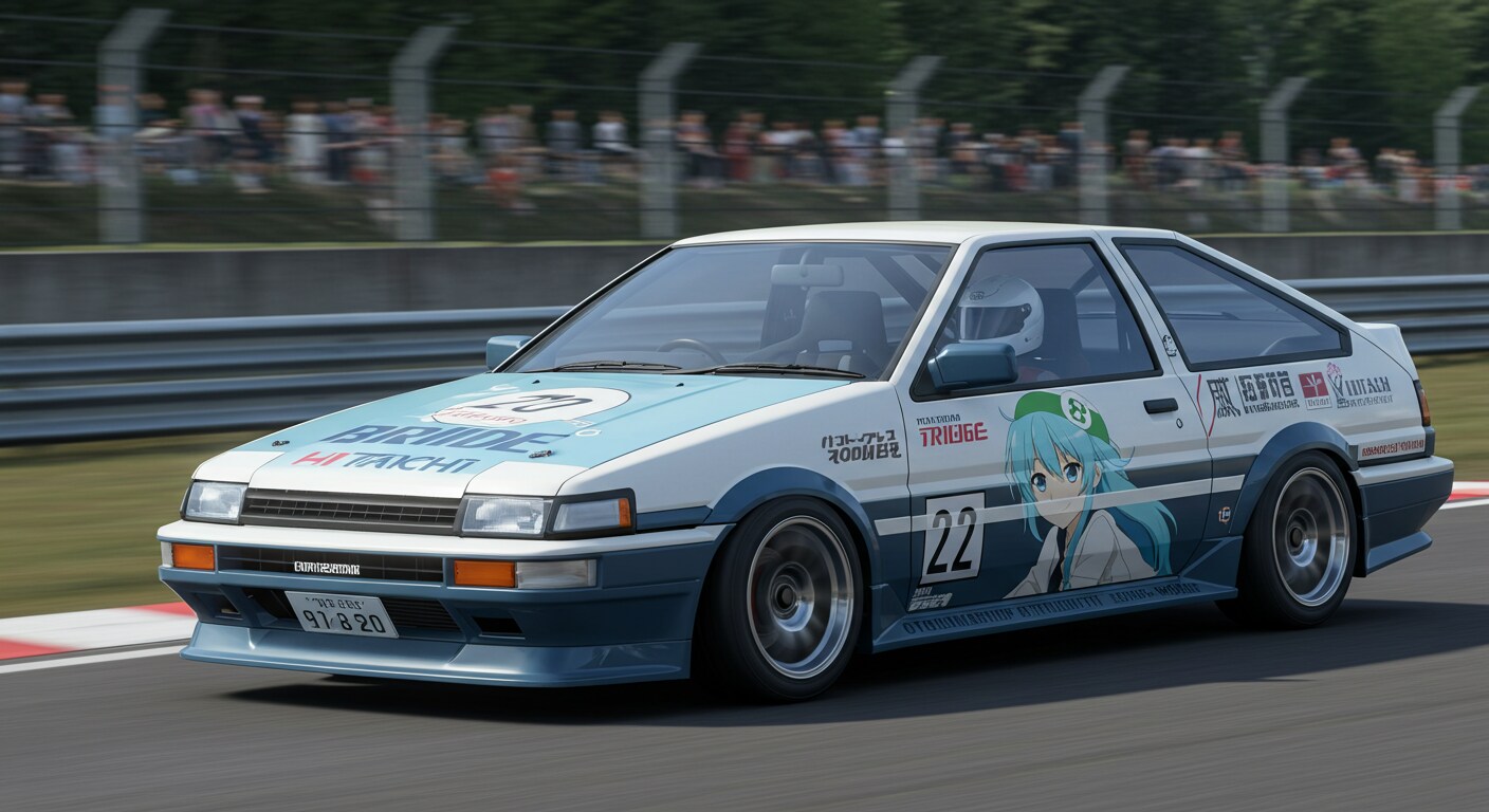 河城にとりAE86レーシングカー | chichi-pui（ちちぷい）AIグラビア・AIフォト専用の投稿＆生成サイト