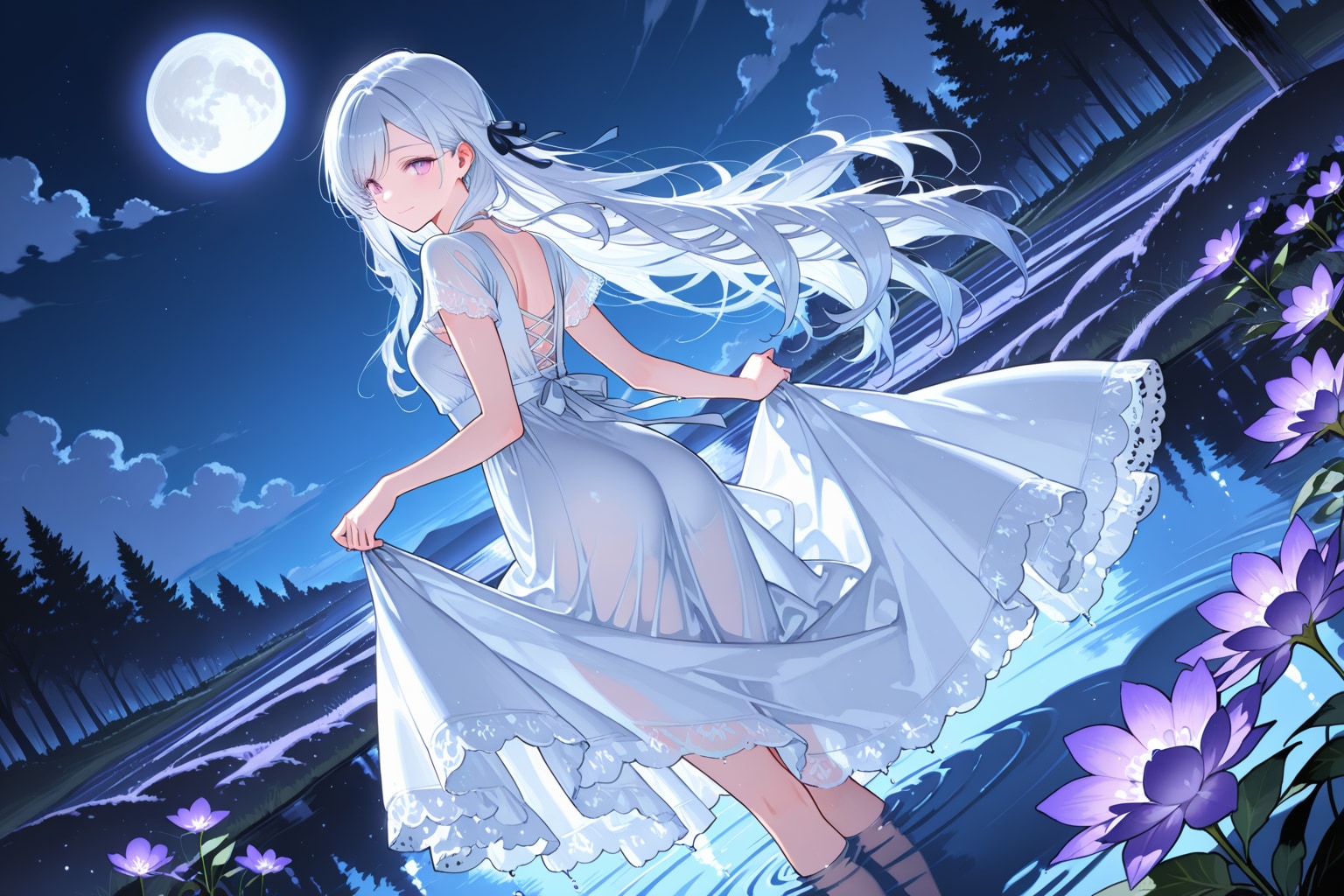 うちの子（予定）と月と湖（PHOENIX Edition） | chichi-pui（ちちぷい）AIイラスト専用の投稿＆生成サイト