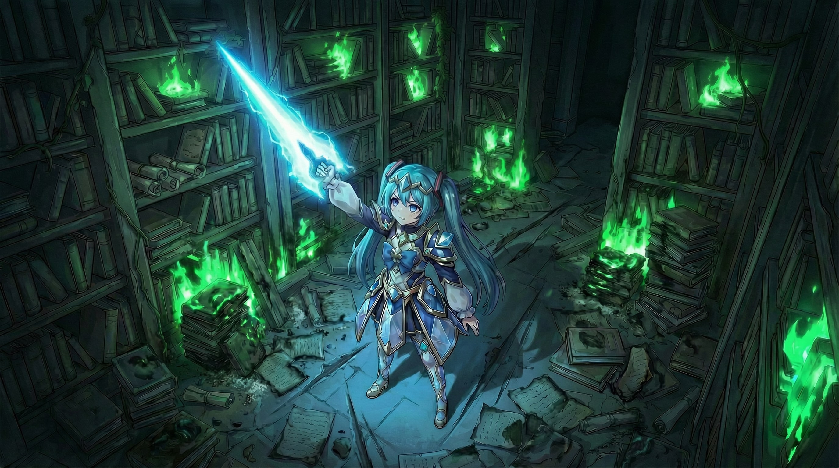 廃墟となった図書館を探索する | chichi-pui（ちちぷい）AIイラスト専用の投稿＆生成サイト