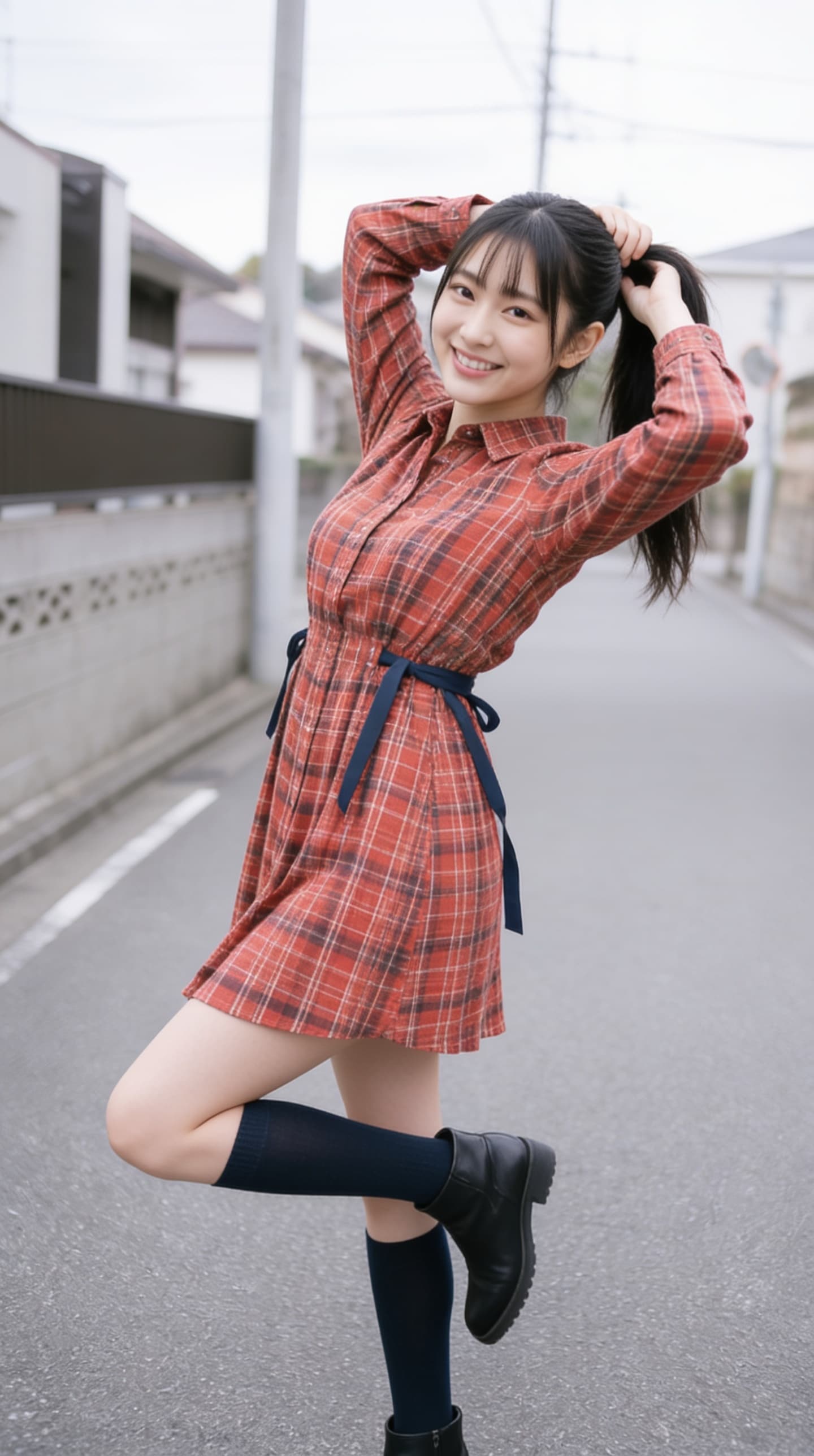 元気いっぱい！赤チェックのワンピース | chichi-pui（ちちぷい）AIグラビア・AIフォト専用の投稿＆生成サイト