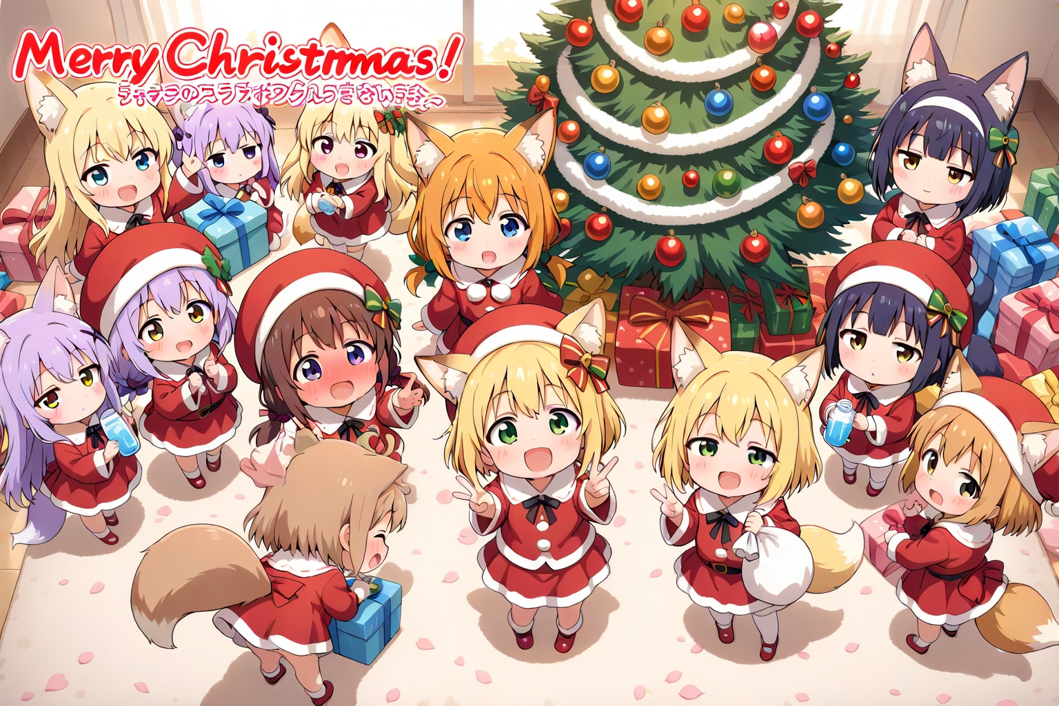 (one room), (bedroom), (((Christmas gift box))), (gift-wrapped box ...