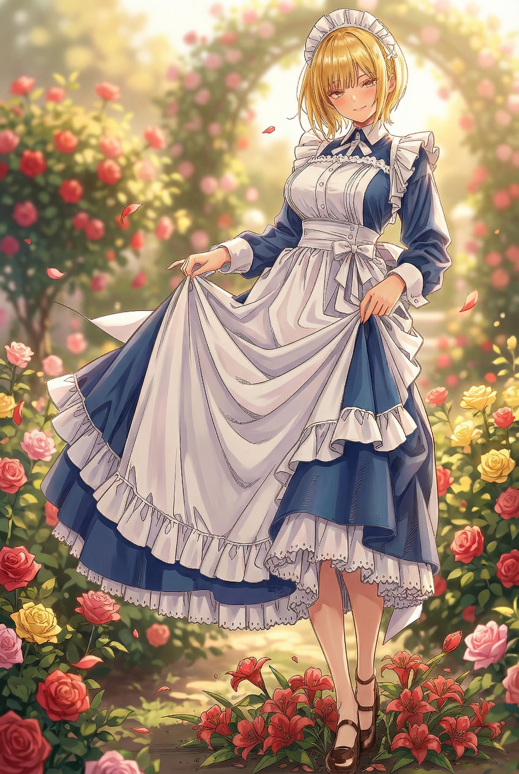 variety color maid girls image made from a line drawing of a maid ...