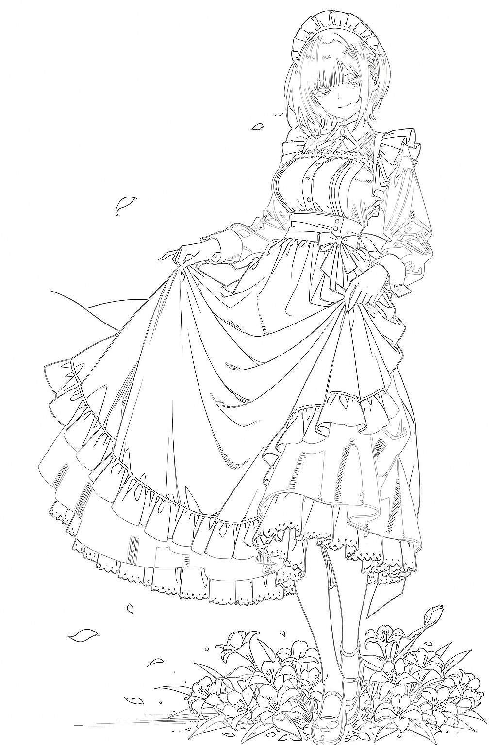 variety color maid girls image made from a line drawing of a maid ...