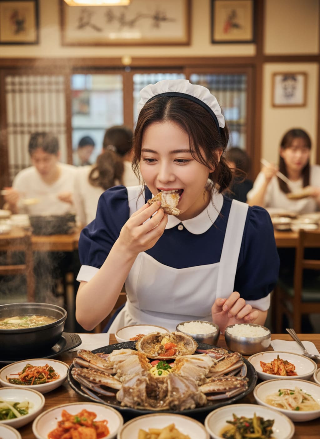 カンジャンケジャンに舌鼓を打つメイド23号 | chichi-pui（ちちぷい）AIグラビア・AIフォト専用の投稿＆生成サイト