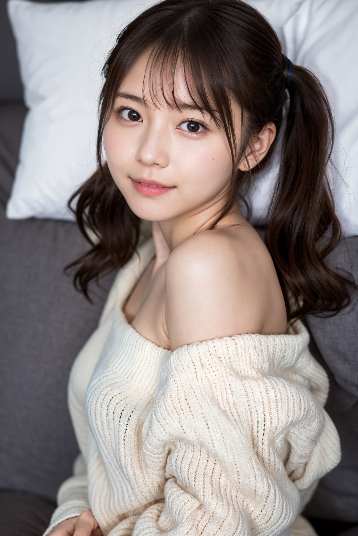 寝室のツインテールの女の子 | chichi-pui（ちちぷい）AIグラビア・AIフォト専用の投稿＆生成サイト